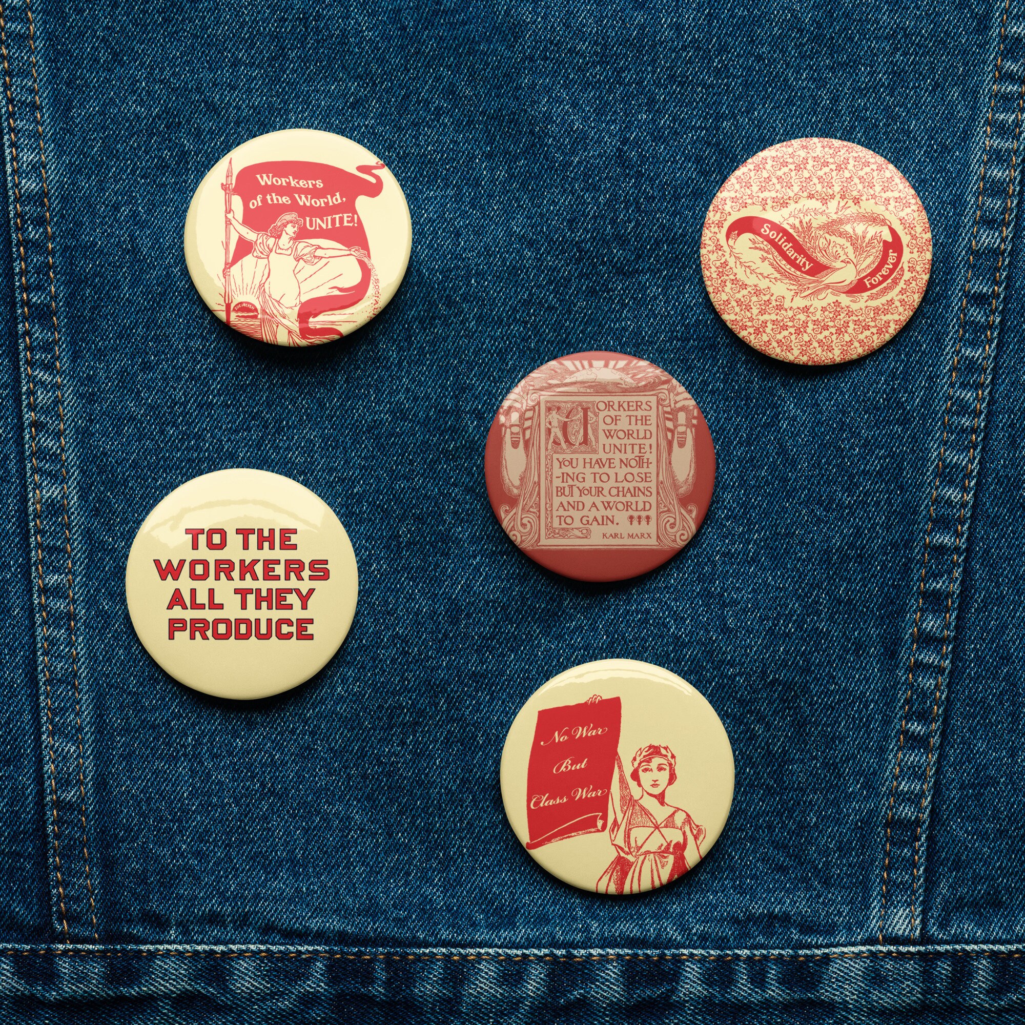 Set of Five Retro Leftist Pinbacks | Socialist, Communist, Solidarity ...