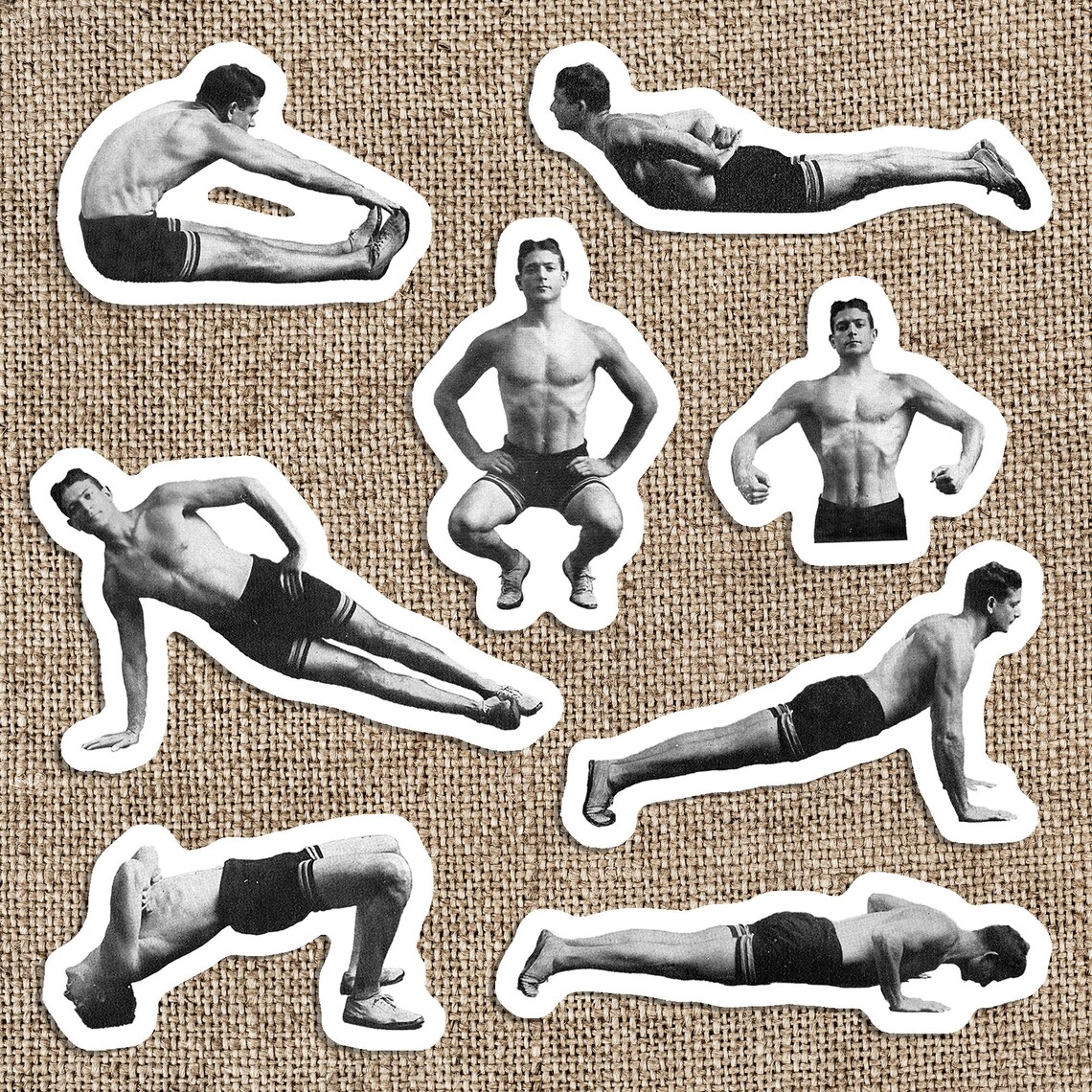 Old Fashioned Muscle Man 1 Sticker Set 8 Vinyl Workout - Etsy