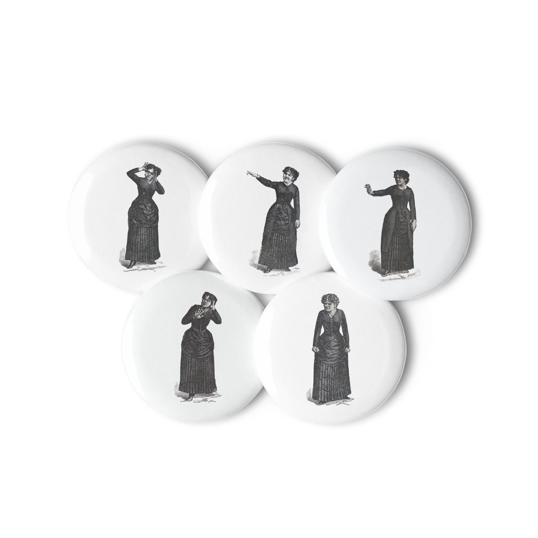 Set of Five Victorian Mood Lady Pins, Reactions Emotions | Anger Horror ...