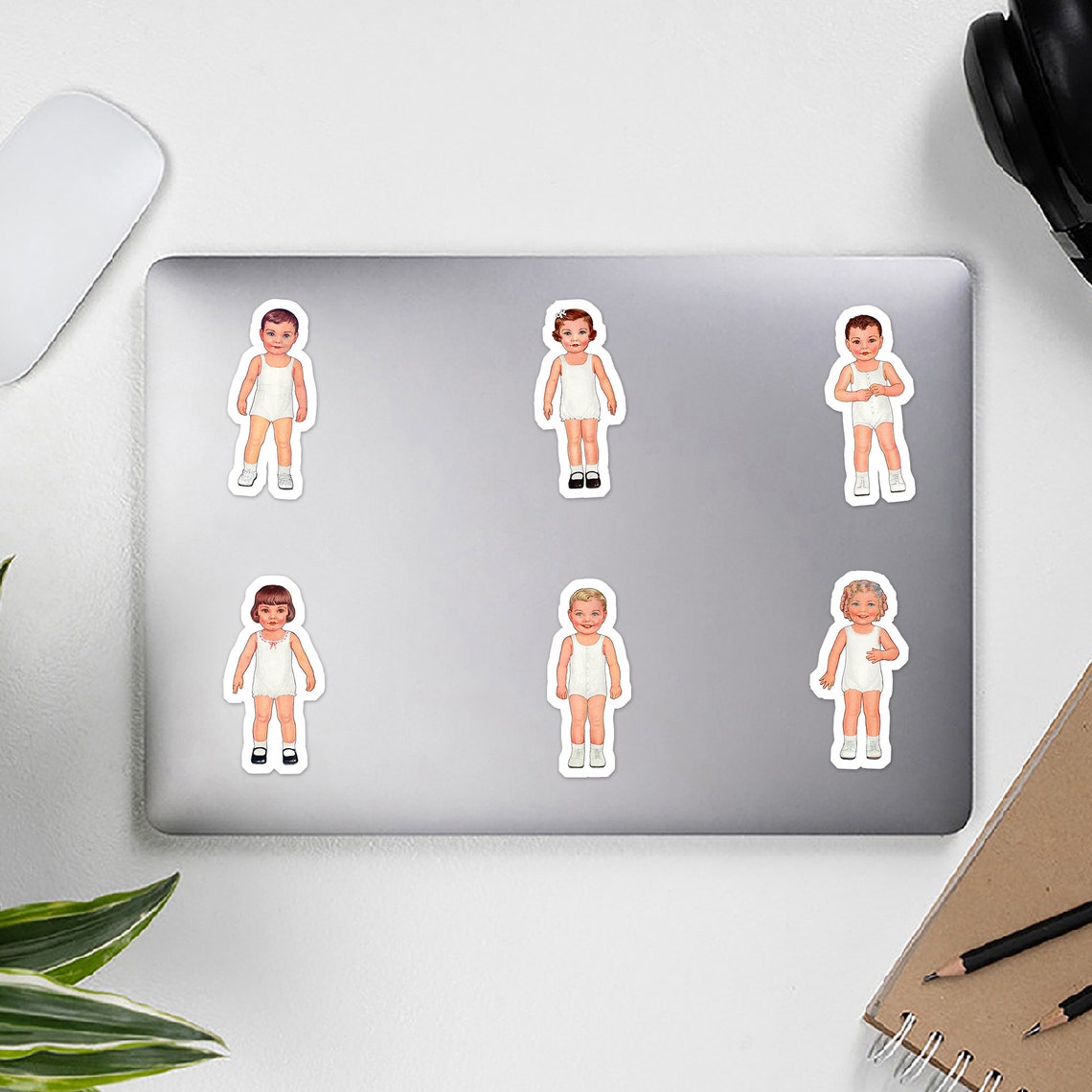 Old Fashioned Paper Dolls Sticker Set | 6 Vinyl Color Vintage Paper ...