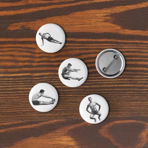 Set of Five Retro Muscle Men Pins, Old Fashioned Workout Buttons ...