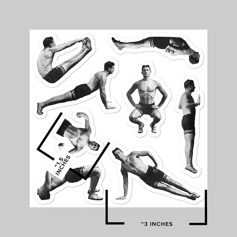 Old Fashioned Muscle Man 1 Sticker Set 8 Vinyl Workout - Etsy