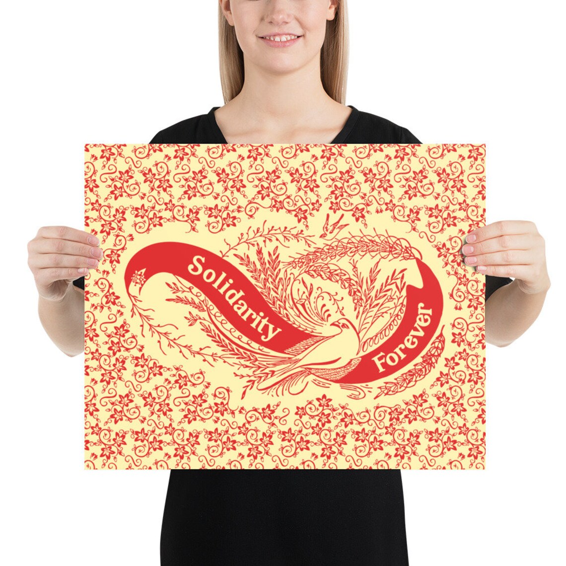 Leftist Poster: Solidarity Forever Banner With Birds & Flourishing ...