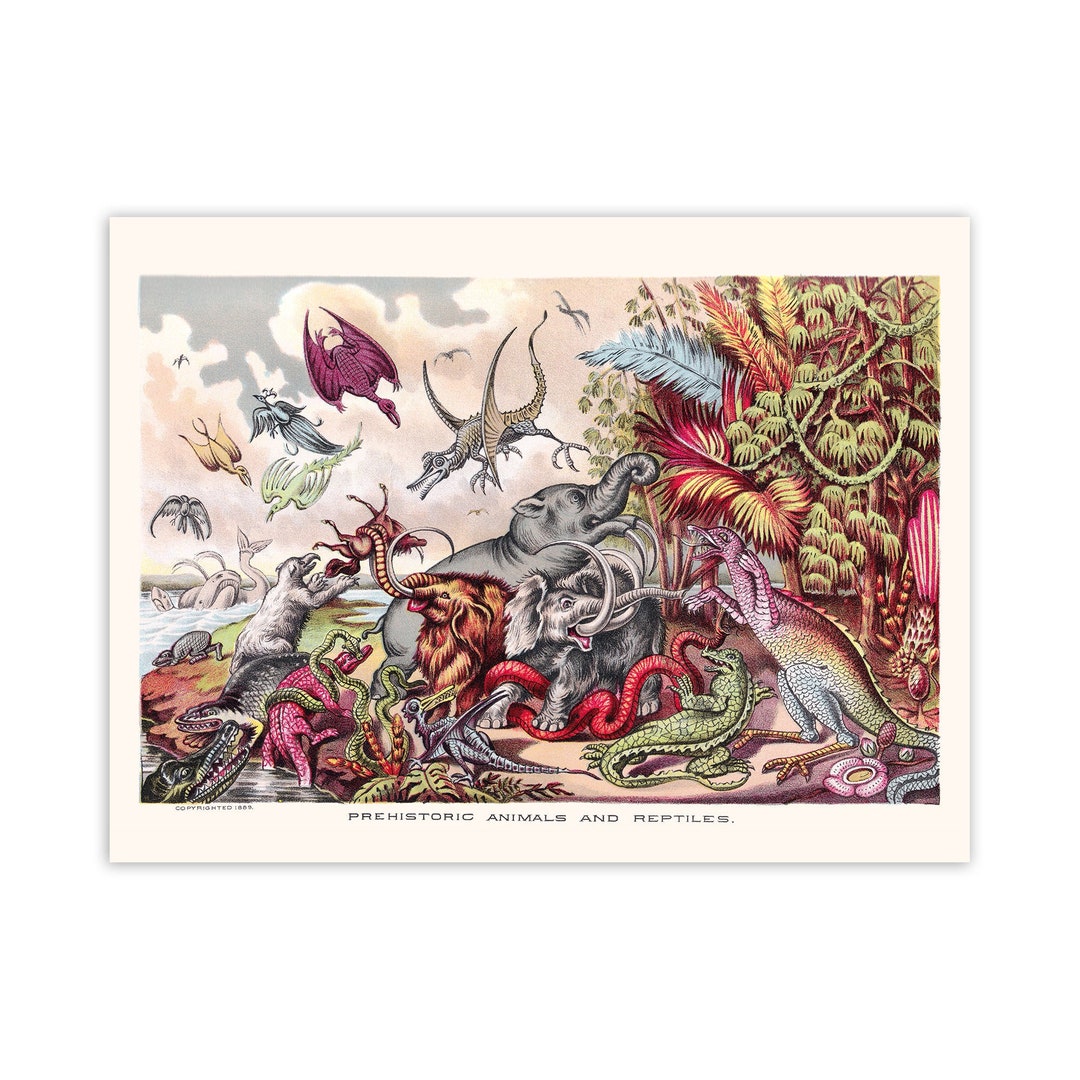 Dinosaur Poster: Prehistoric Animals & Reptiles Vintage Reproduction ...