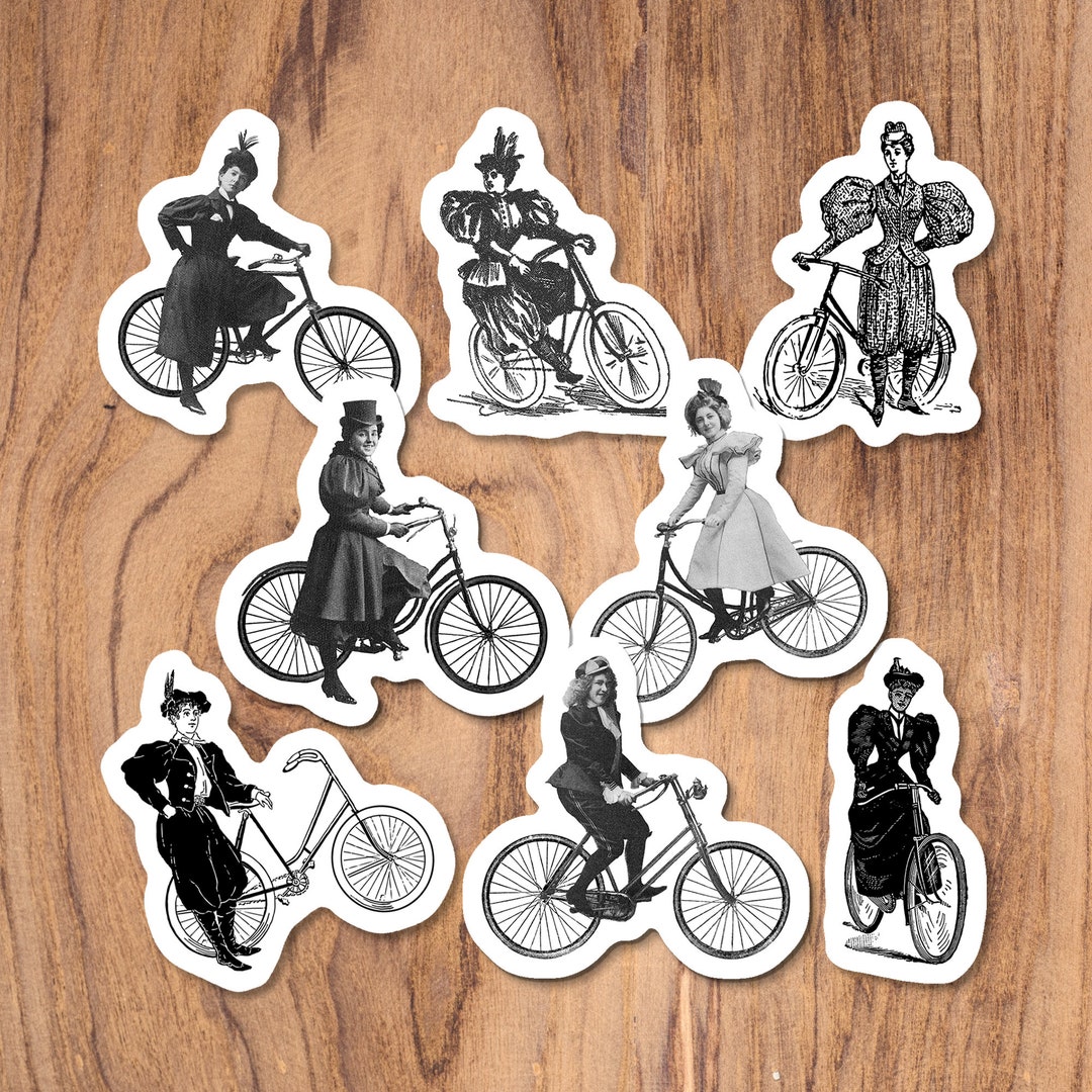 Bicycle Ladies Sticker Set, 8 Vinyl Victorian Women Riding Antique ...