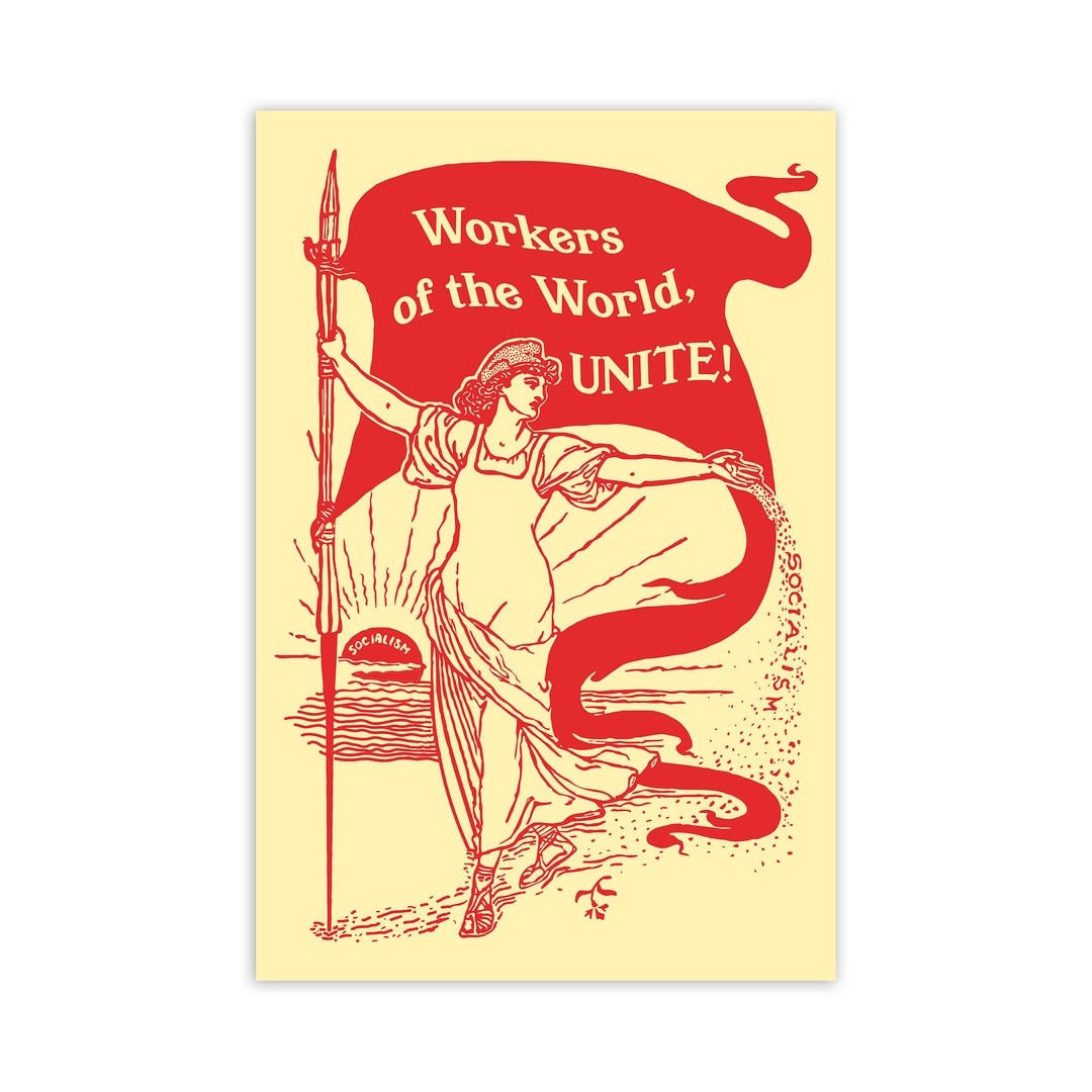 Leftist Poster: Workers of the World, Unite! Retro Walter Crane Style ...