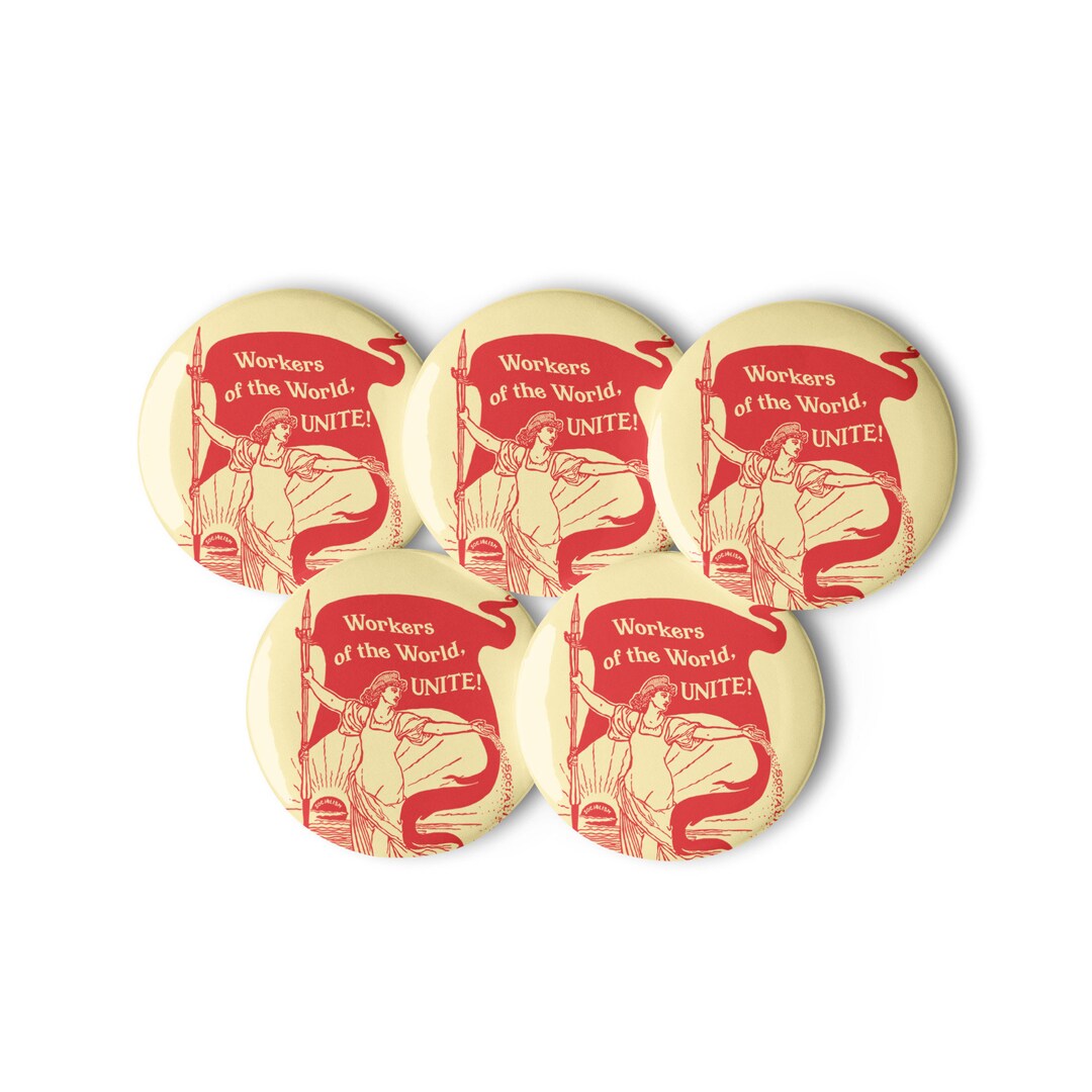 Set of Five Workers of the World, Unite! Pinbacks | Retro Walter Crane ...