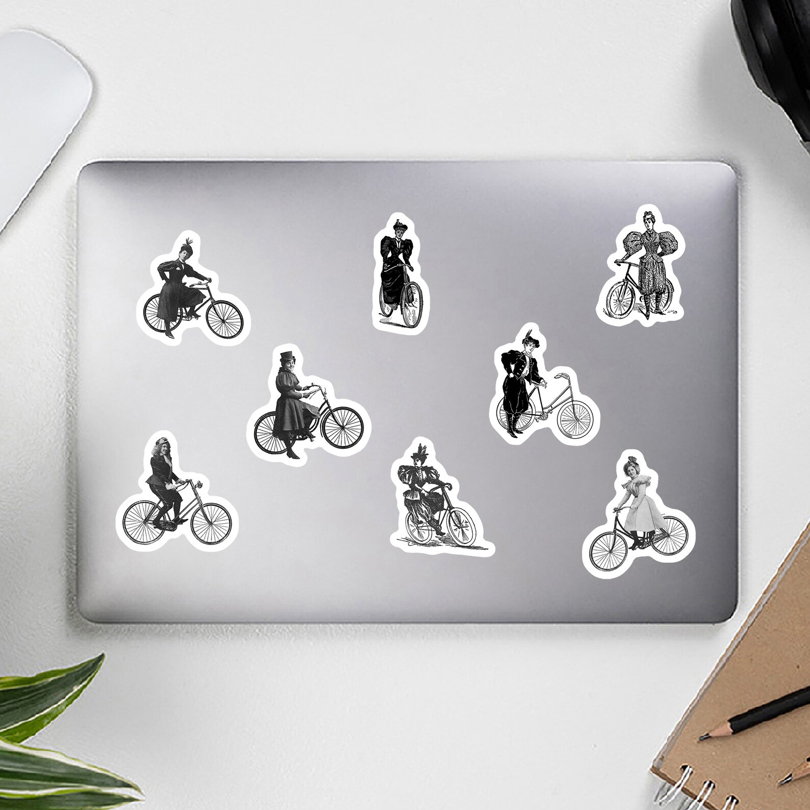 Bicycle Ladies Sticker Set, 8 Vinyl Victorian Women Riding Antique ...