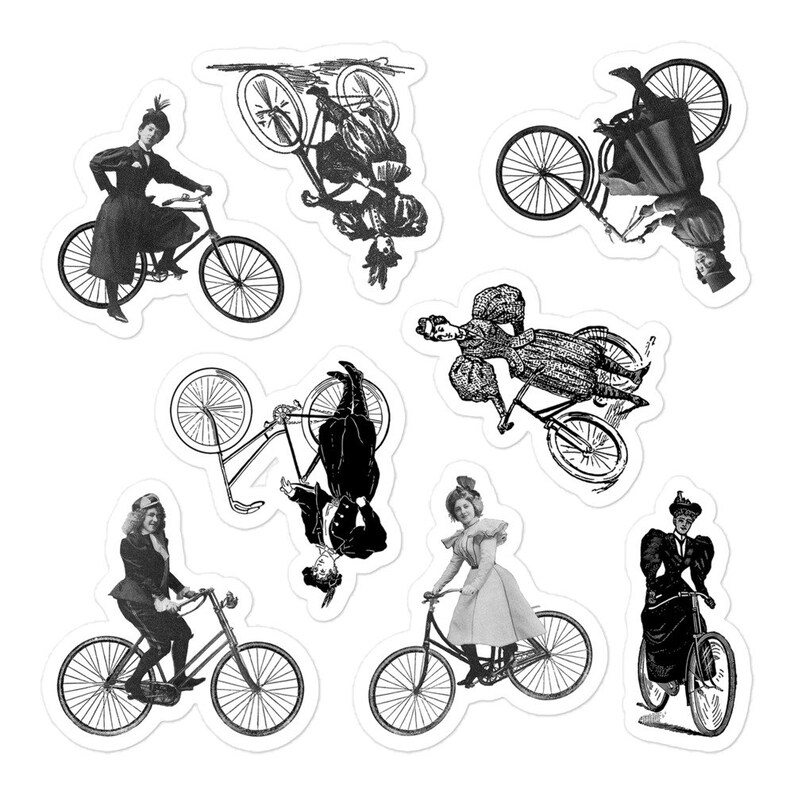 Bicycle Ladies Sticker Set, 8 Vinyl Victorian Women Riding Antique ...