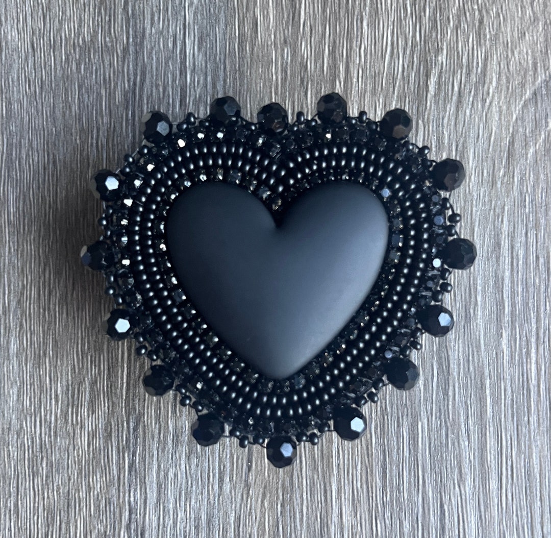 Beaded Black Heart Phone Grip - Etsy