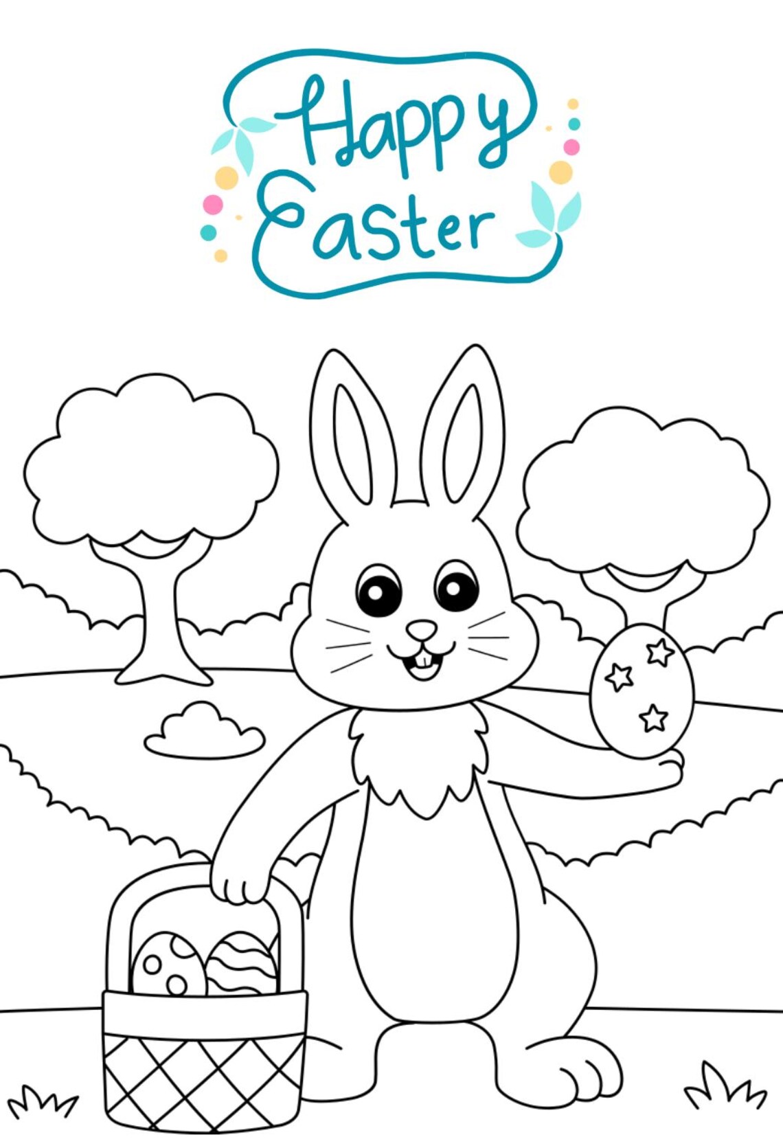 20 Printable Page Easter Coloring Book, Fun Coloring Pages for Kids to ...