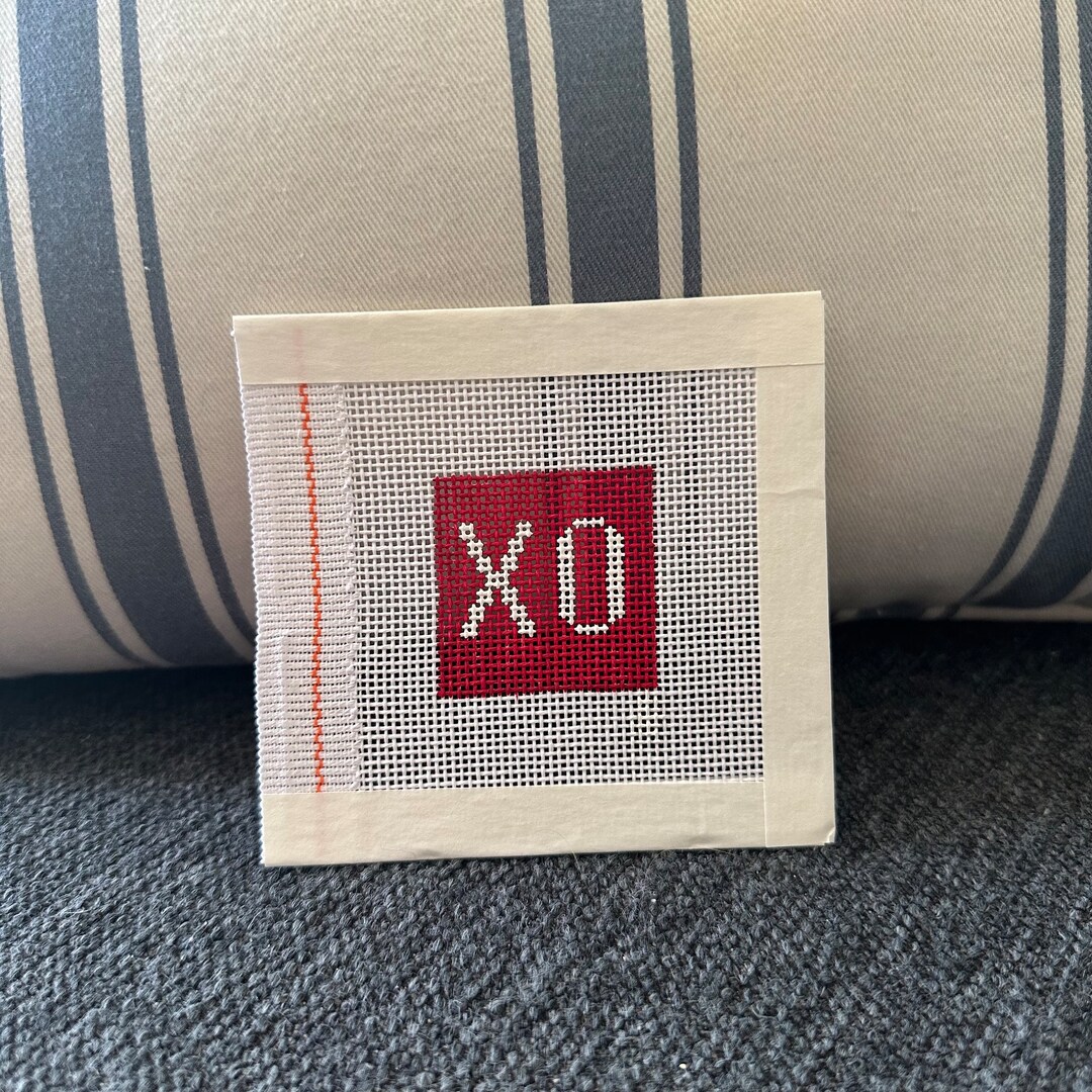 Mini XO Needlepoint Bag Patch / Ornament Canvas 1.5” Square Hand ...