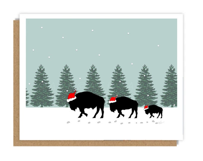 Winter Buffalo Christmas Card - Bison in Snow - Etsy