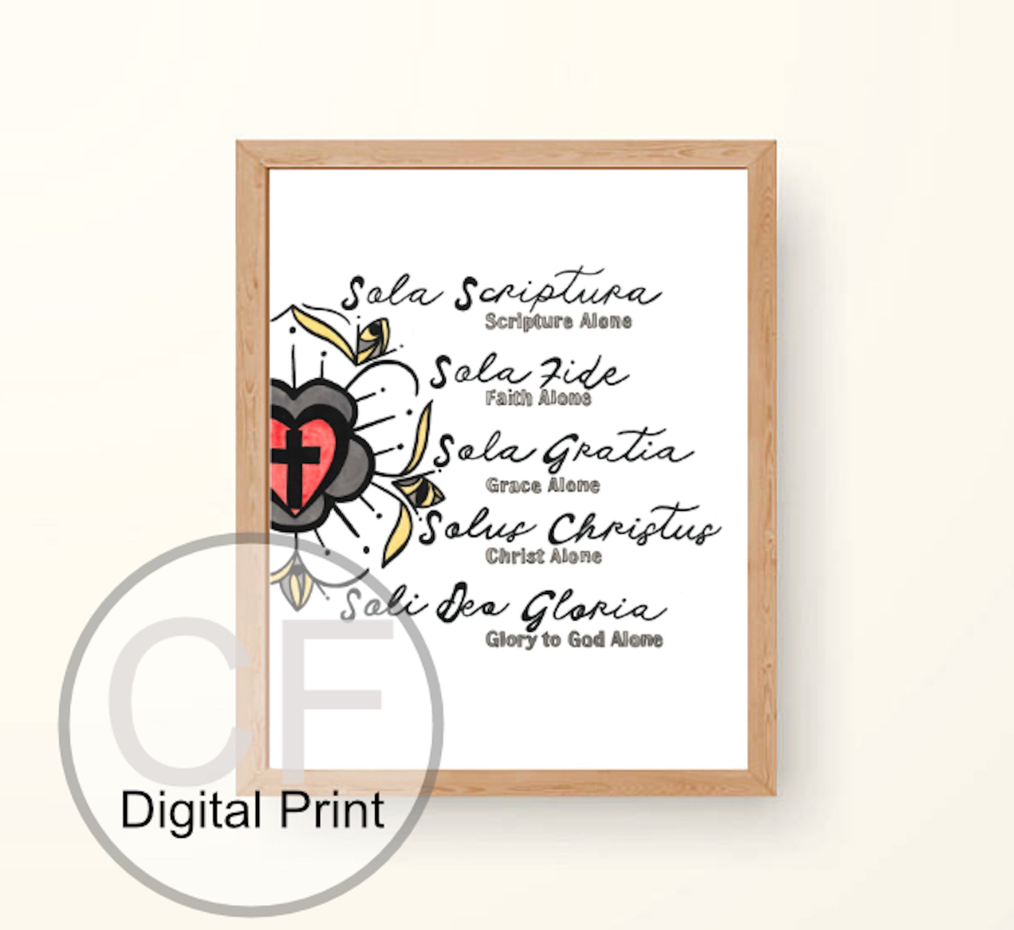 The 5 Solas Calligraphy - Luther Rose - Reformation - PRINTABLE ...