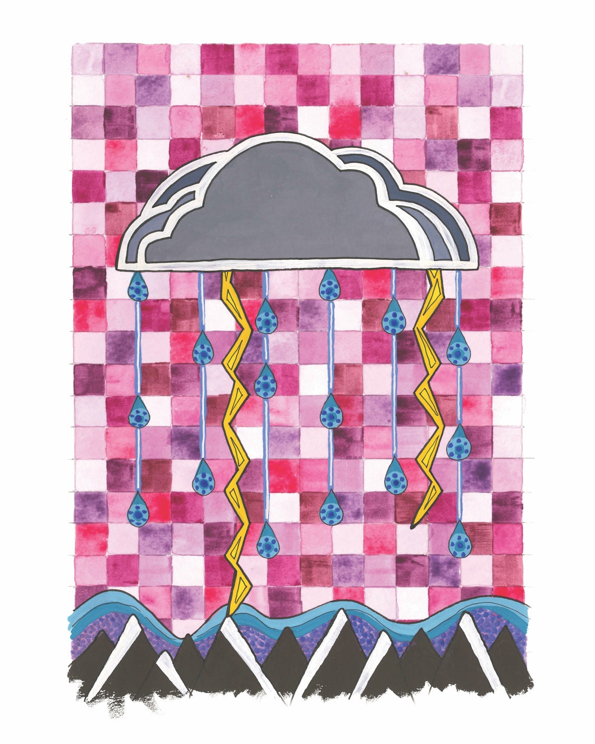 Faith Storm- Thunder Lightning Rain Cloud Cubist Art - Giclee Print ...