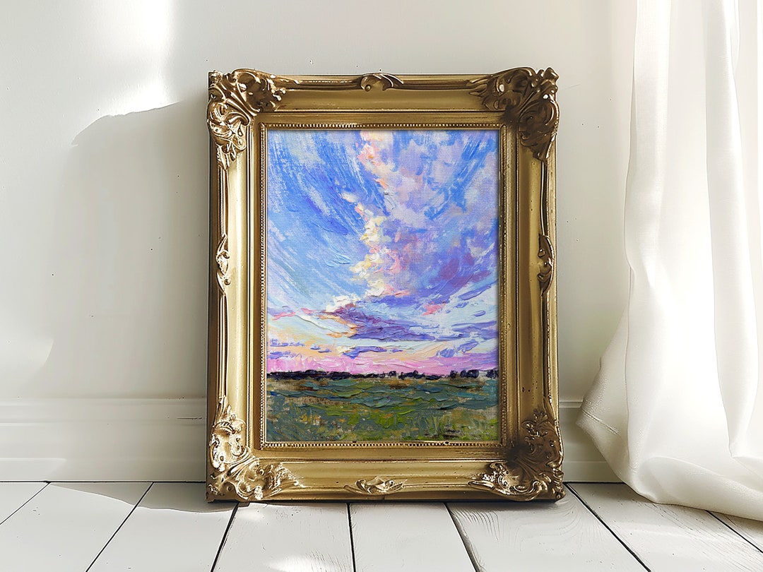 Spring Clouds Art Print | Windy Meadow Painting | Ethereal Dramatic ...