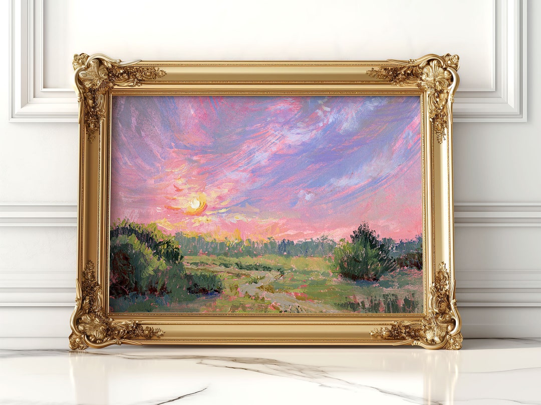 Ethereal Pink Sunset English Countryside | Austen Inspired | Meadow Art ...