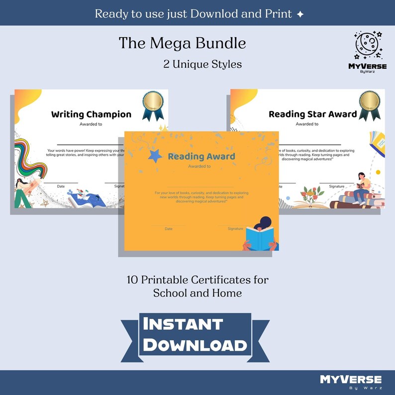 Printable Kids Award Certificates School Achievement Awards Fun Elegant ...