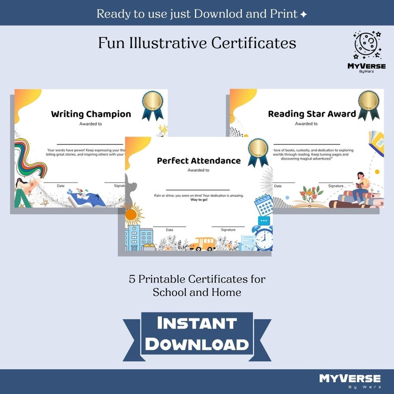 Fun Colorful Kids Award Certificates Printable School Achievement ...