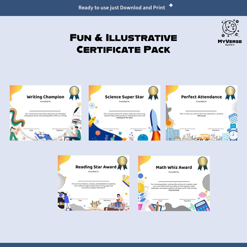 Printable Kids Award Certificates School Achievement Awards Fun Elegant ...