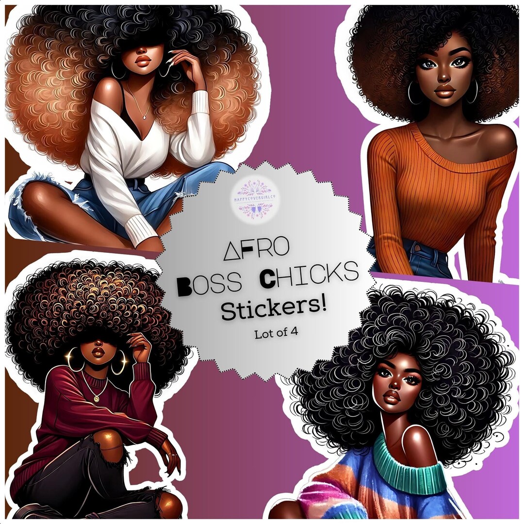 Afro Boss Chick Stickers - Matte Waterproof Stickers for Planners, Junk ...