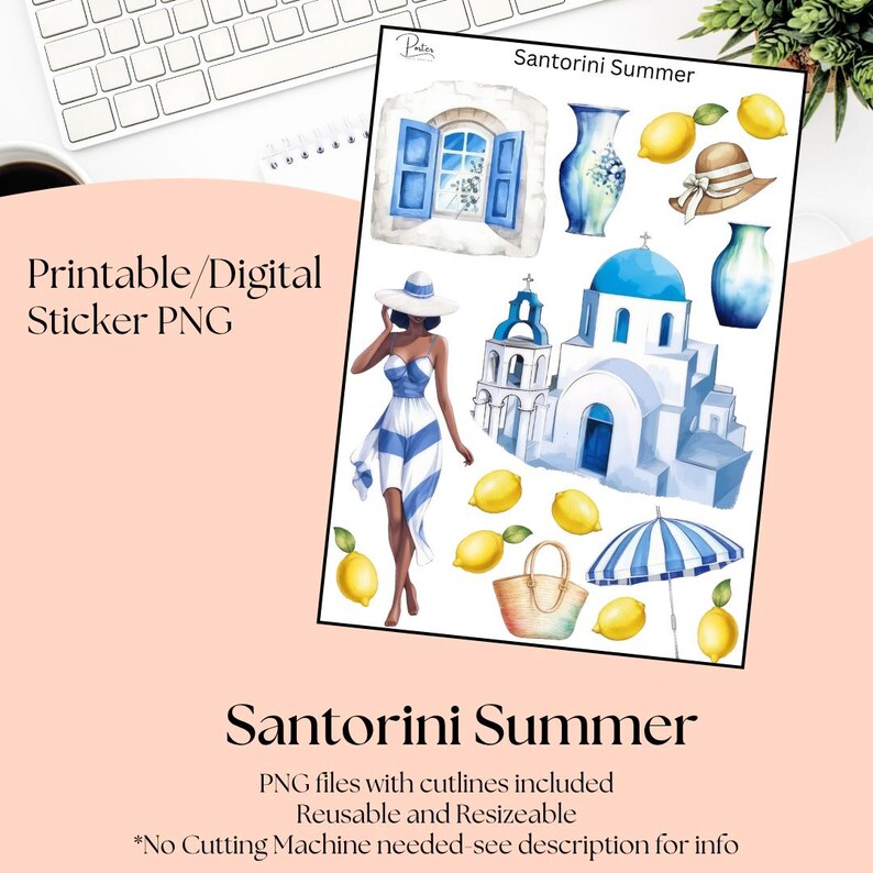 Printable Stickers- Santorini Summer | Digital Download Stickers ...