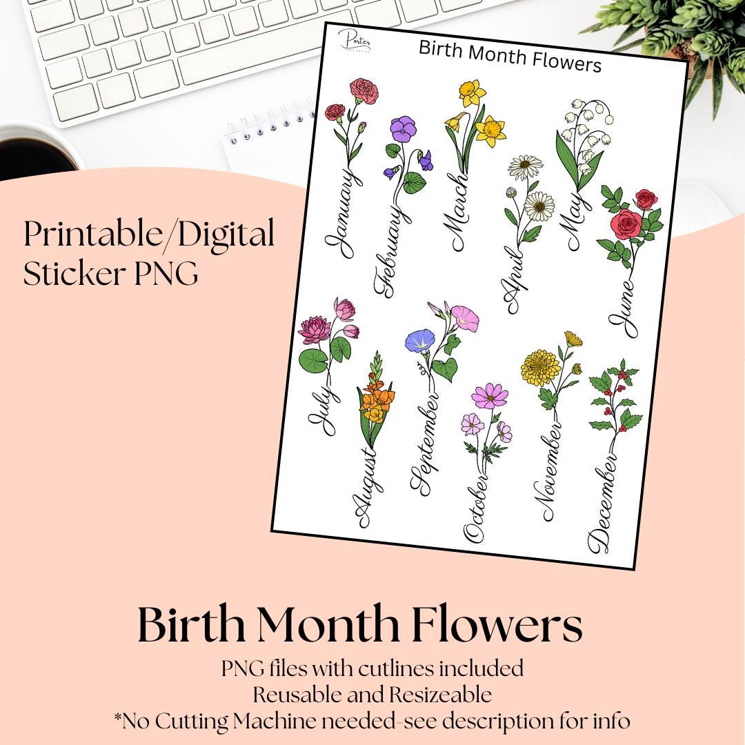 Printable Stickers- Birth Month Florals | Digital Download Stickers ...