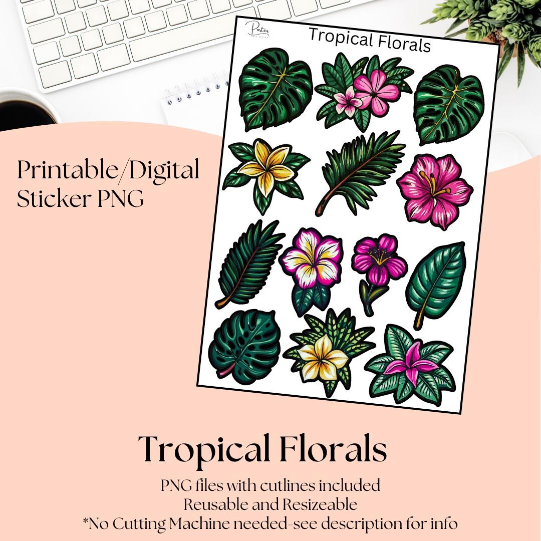 Printable Stickers- Tropical Florals | Digital Download Stickers ...