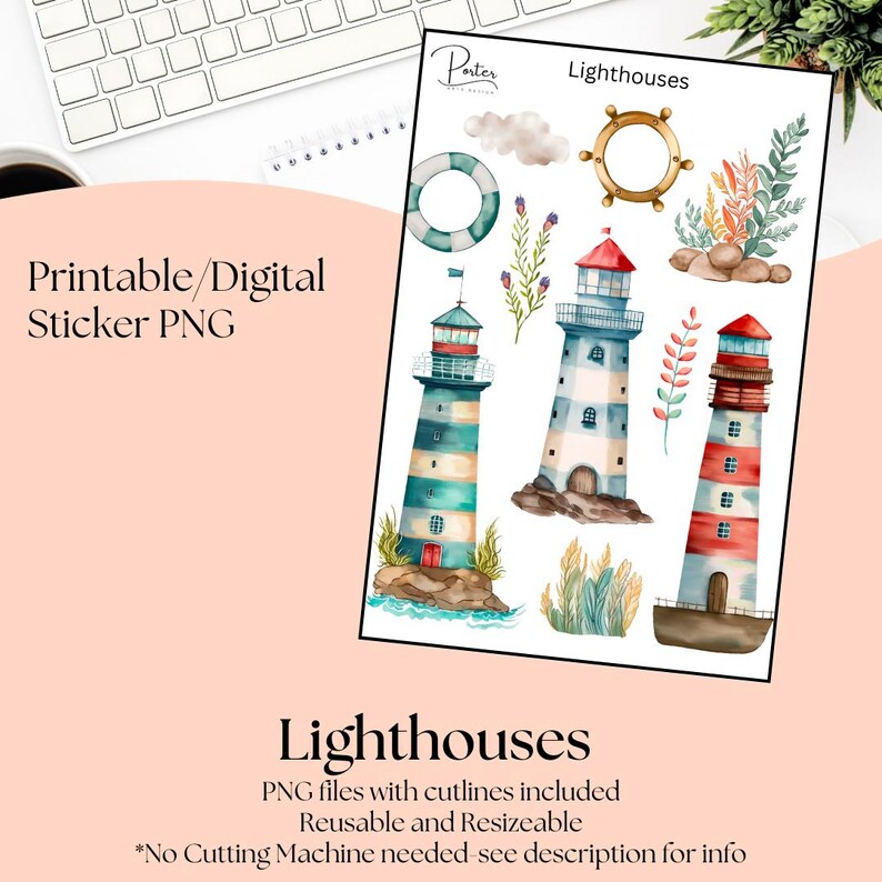 Printable Stickers- Lighthouses | Digital Download Stickers | Stickers ...