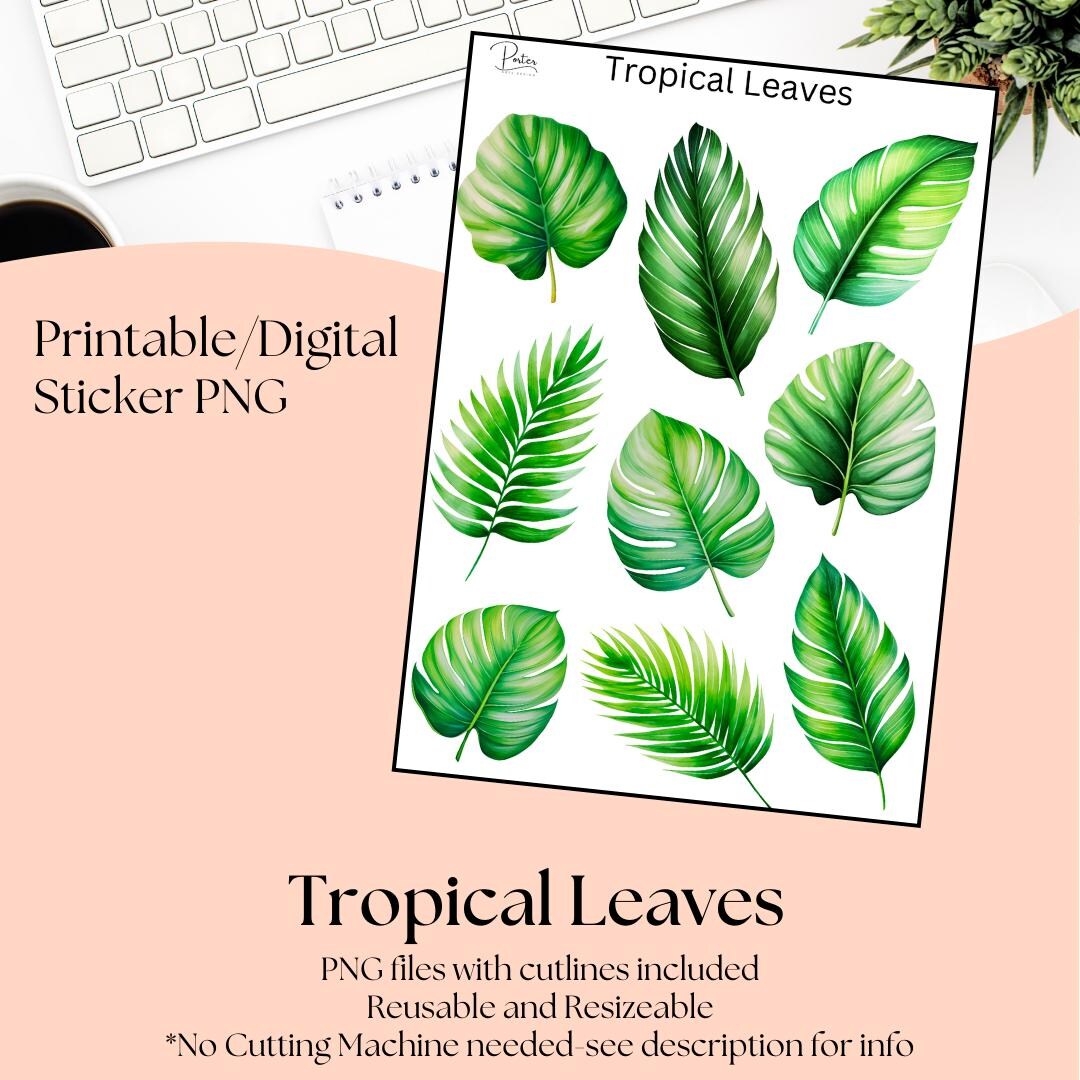 Printable Stickers- Tropical Leaves| Digital Download Stickers ...