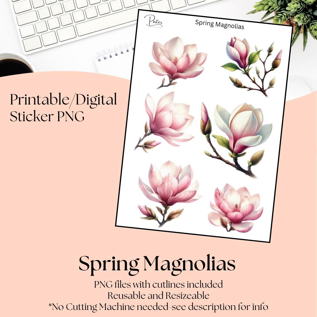 Printable Stickers- Spring Magnolias | Digital Download Stickers ...