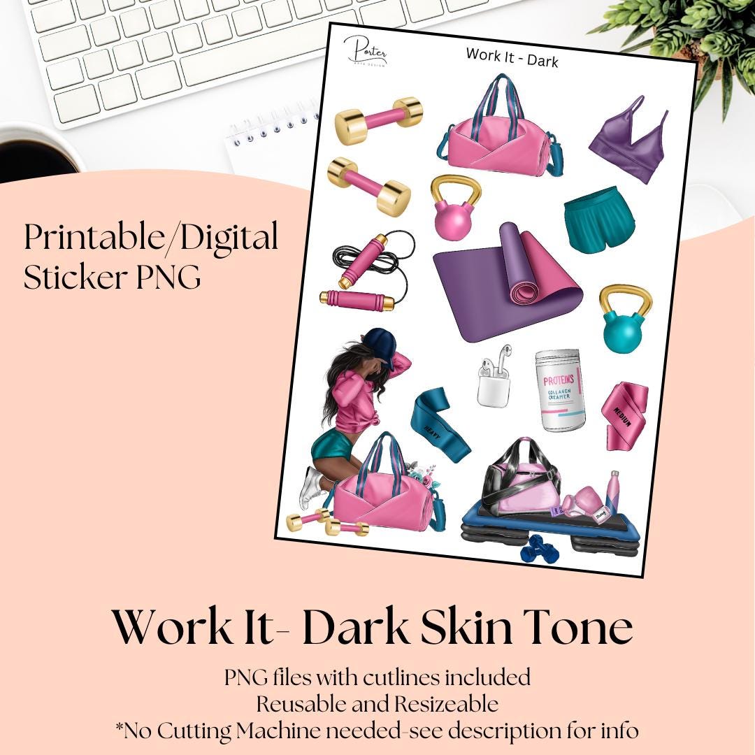 Printable Stickers- Work It- Dark Skin Tone | Digital Download Stickers ...