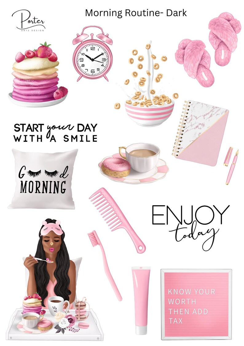 Printable Stickers- Morning Routine- Dark Skin Tone | Digital Download ...