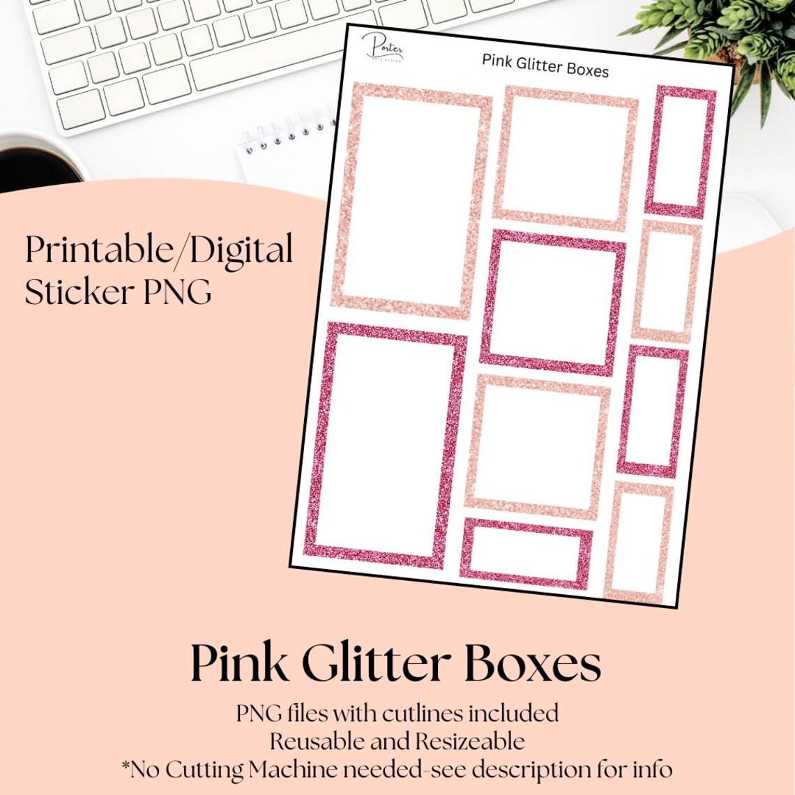 Printable Stickers- Pink Glitter Boxes | Digital Download Stickers ...