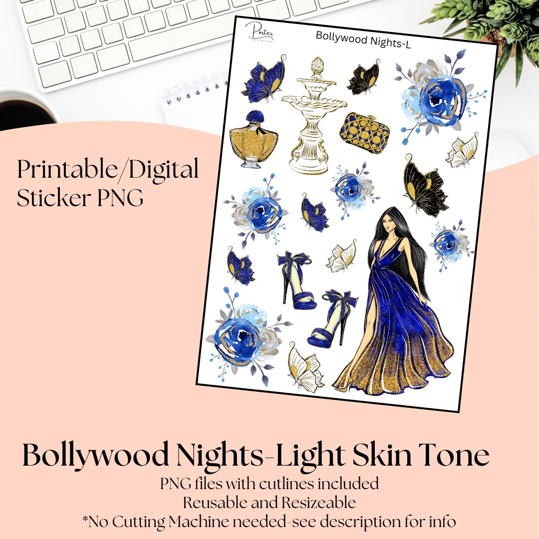 Printable Stickers- Bollywood Nights- Light Skin Tone | Digital ...