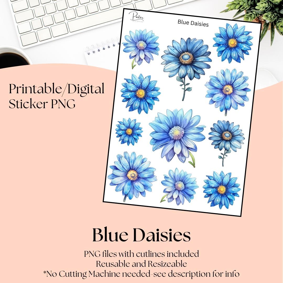 Printable Stickers- Blue Daisies | Digital Download Stickers | Stickers ...