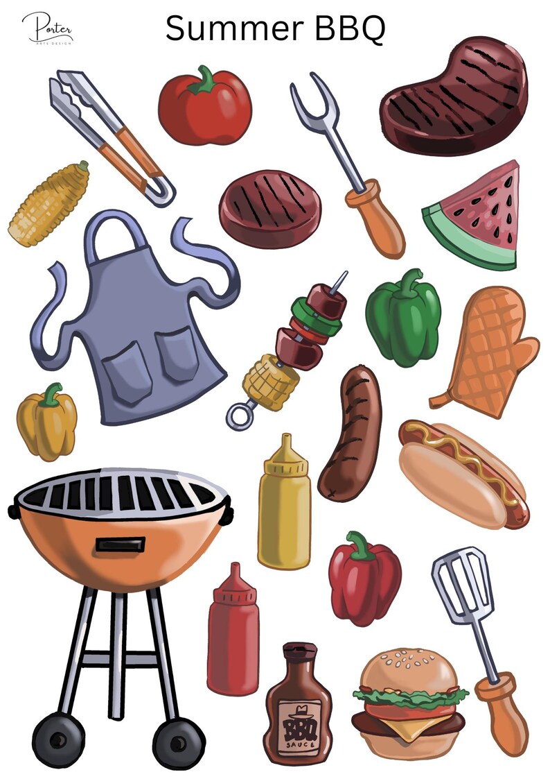 Printable Stickers- Summer BBQ | Digital Download Stickers | Stickers ...