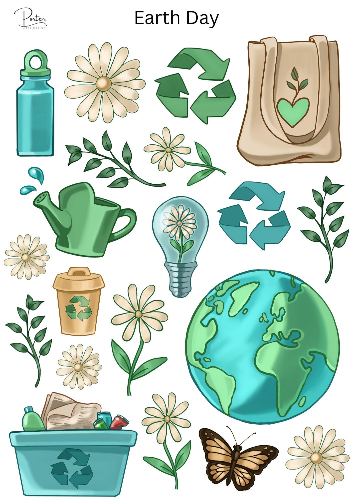 Printable Stickers- Earth Day | Digital Download Stickers | Stickers ...