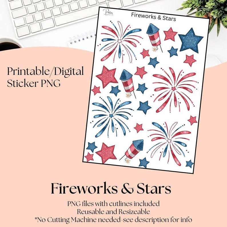 Printable Stickers- Fireworks & Stars | Digital Download Stickers ...