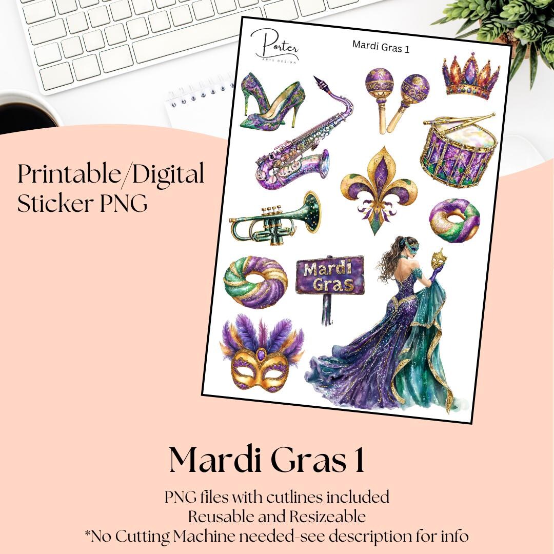Printable Stickers- Mardi Gras 1 | Digital Download Stickers | Stickers ...