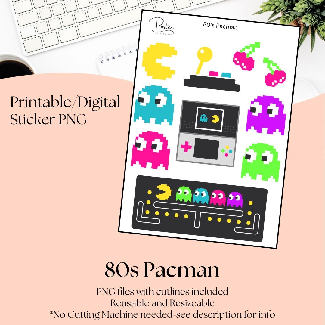 Printable Stickers- 80s Pacman| Digital Download Stickers | Stickers for Planner | Journal ...