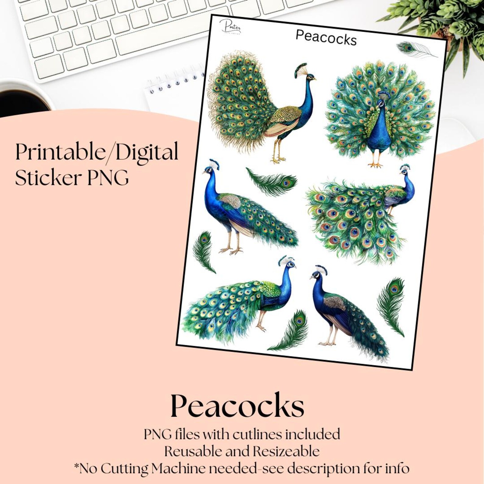 Printable Stickers- Peacocks | Digital Download Stickers | Stickers for ...