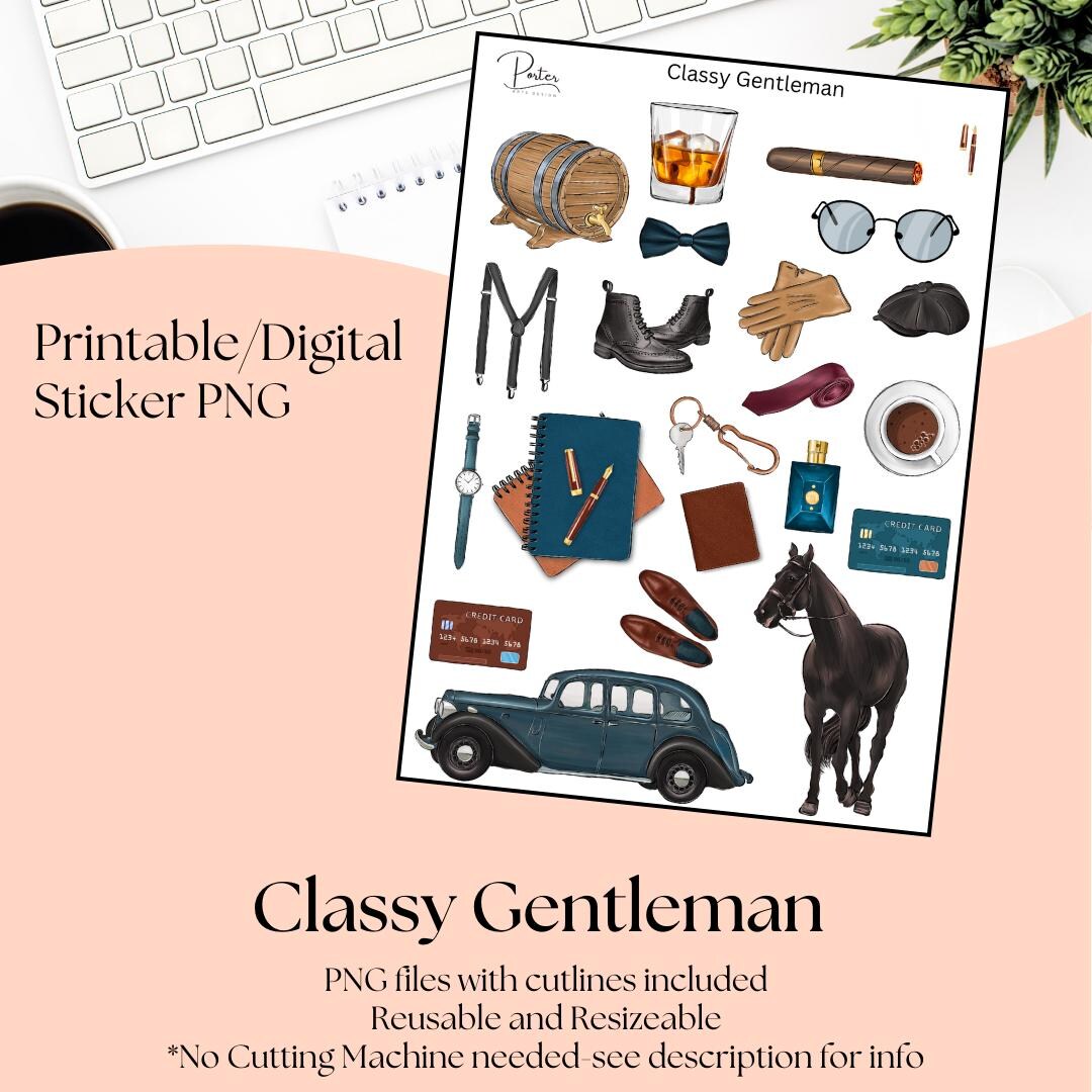 Printable Stickers- Classy Gentleman | Digital Download Stickers ...