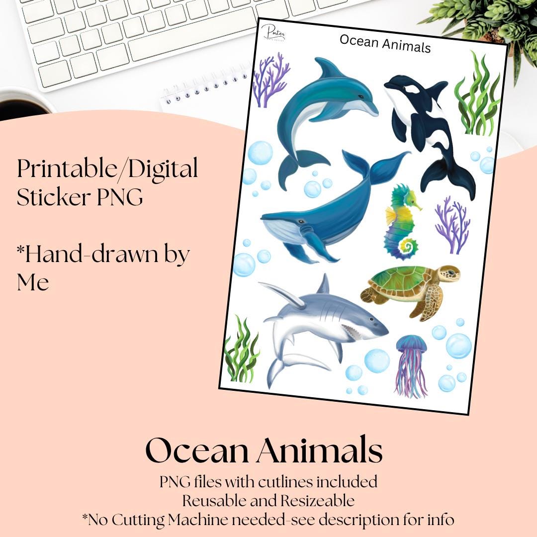 Printable Stickers- Ocean Animals | Digital Download Stickers ...