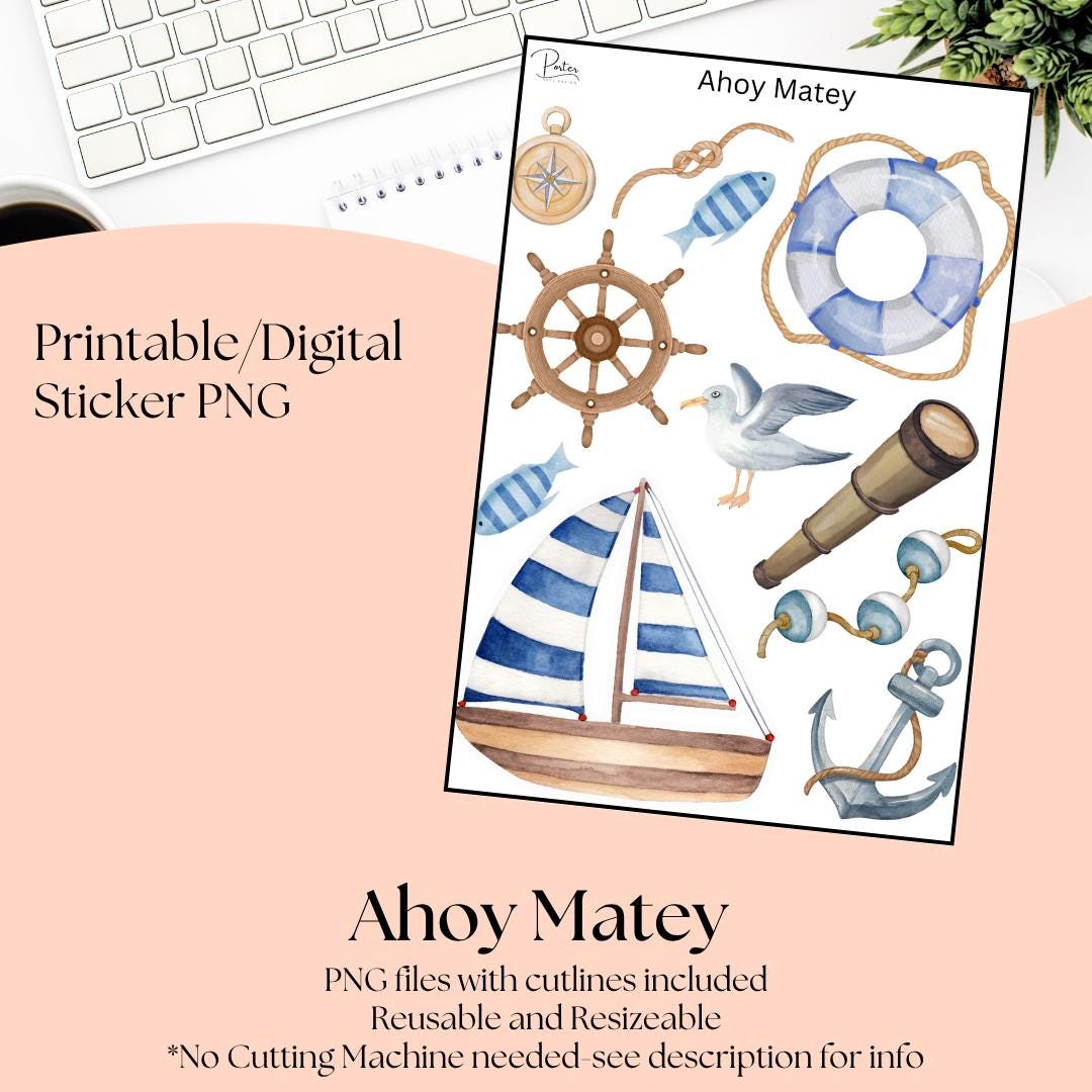 Printable Stickers- Ahoy Matey | Digital Download Stickers | Stickers ...