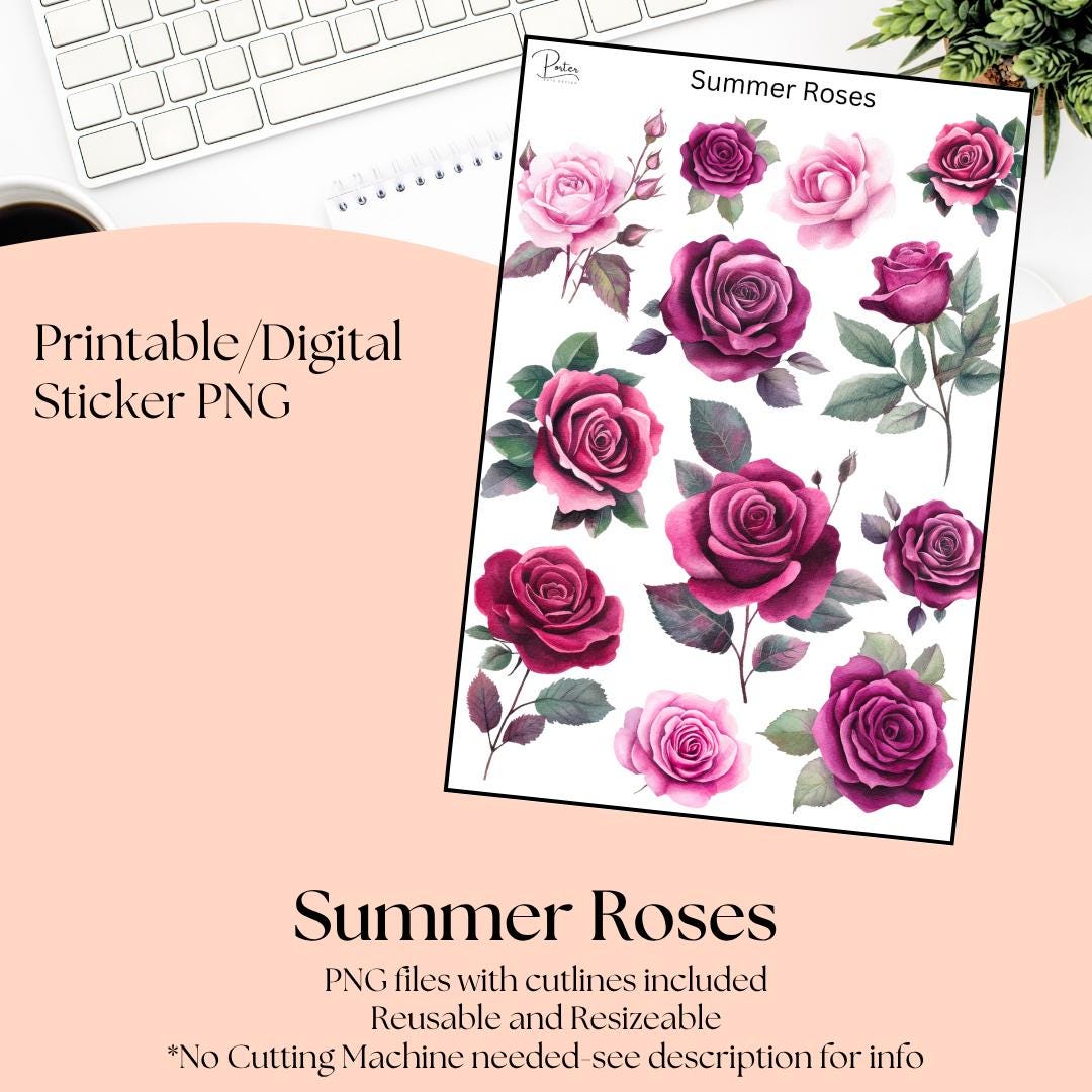 Printable Stickers- Summer Roses | Digital Download Stickers | Stickers ...
