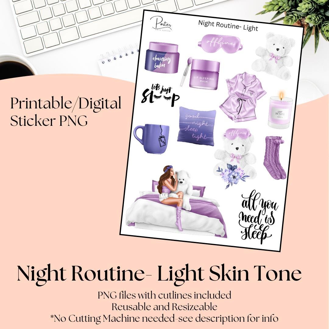 Printable Stickers- Night Routine- Light Skin Tone | Digital Download ...