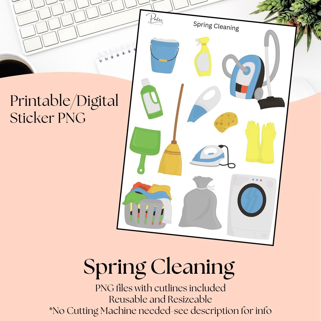 Printable Stickers- Spring Cleaning | Digital Download Stickers ...
