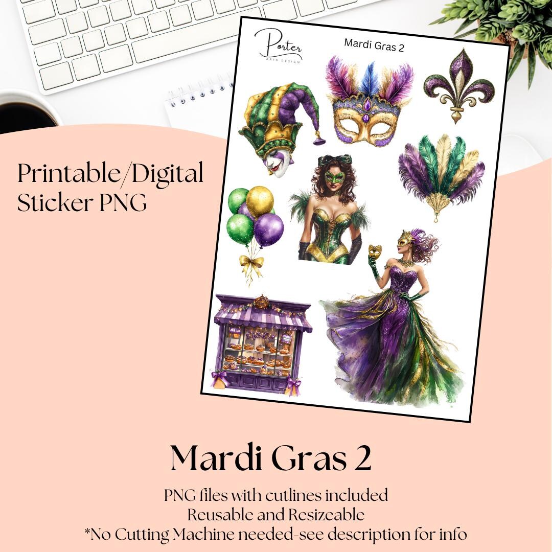 Printable Stickers- Mardi Gras 2 | Digital Download Stickers | Stickers ...
