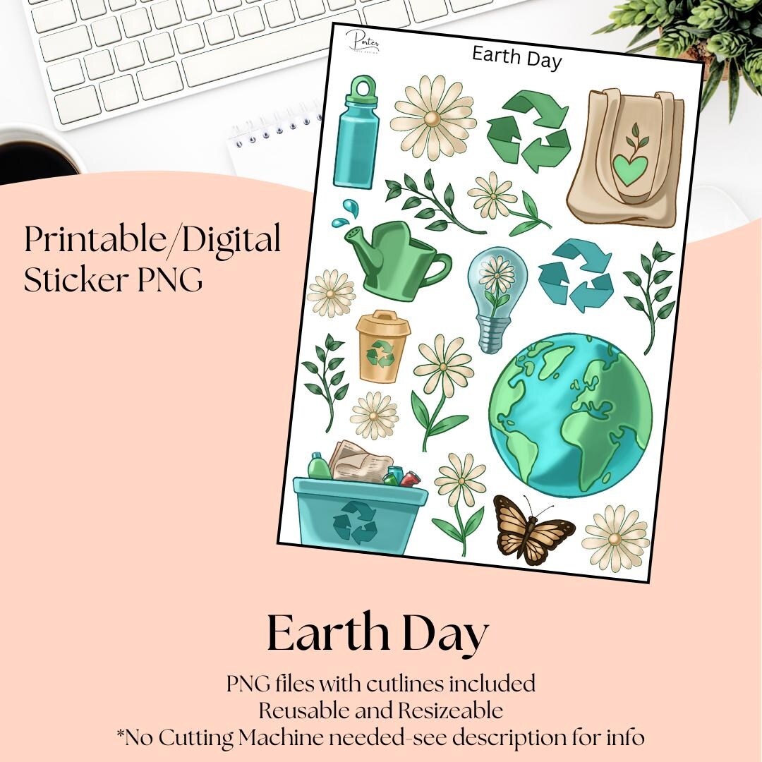 Printable Stickers- Earth Day | Digital Download Stickers | Stickers ...